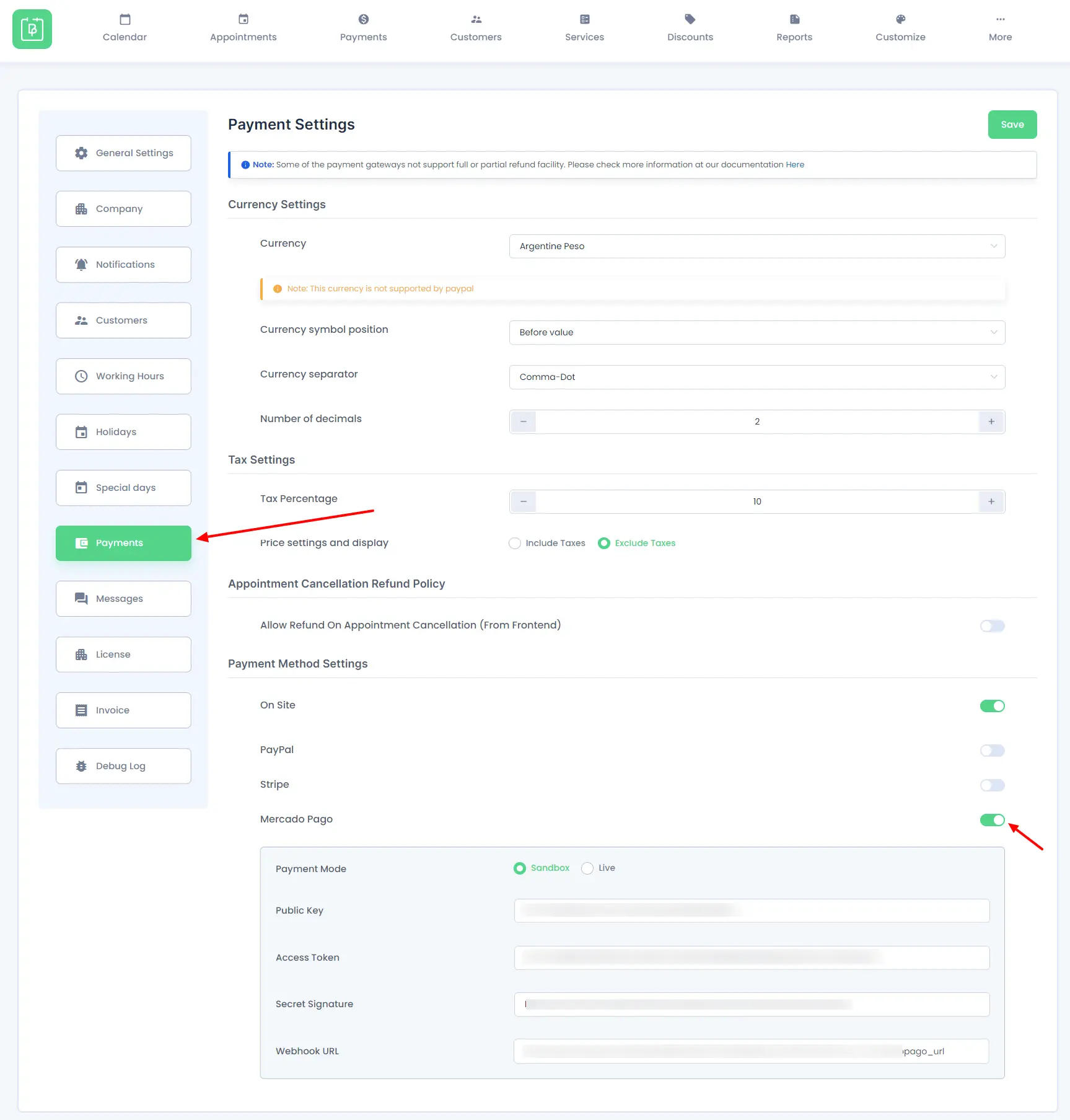 Mercado Pago Payment Gateway Documentation - BookingPress
