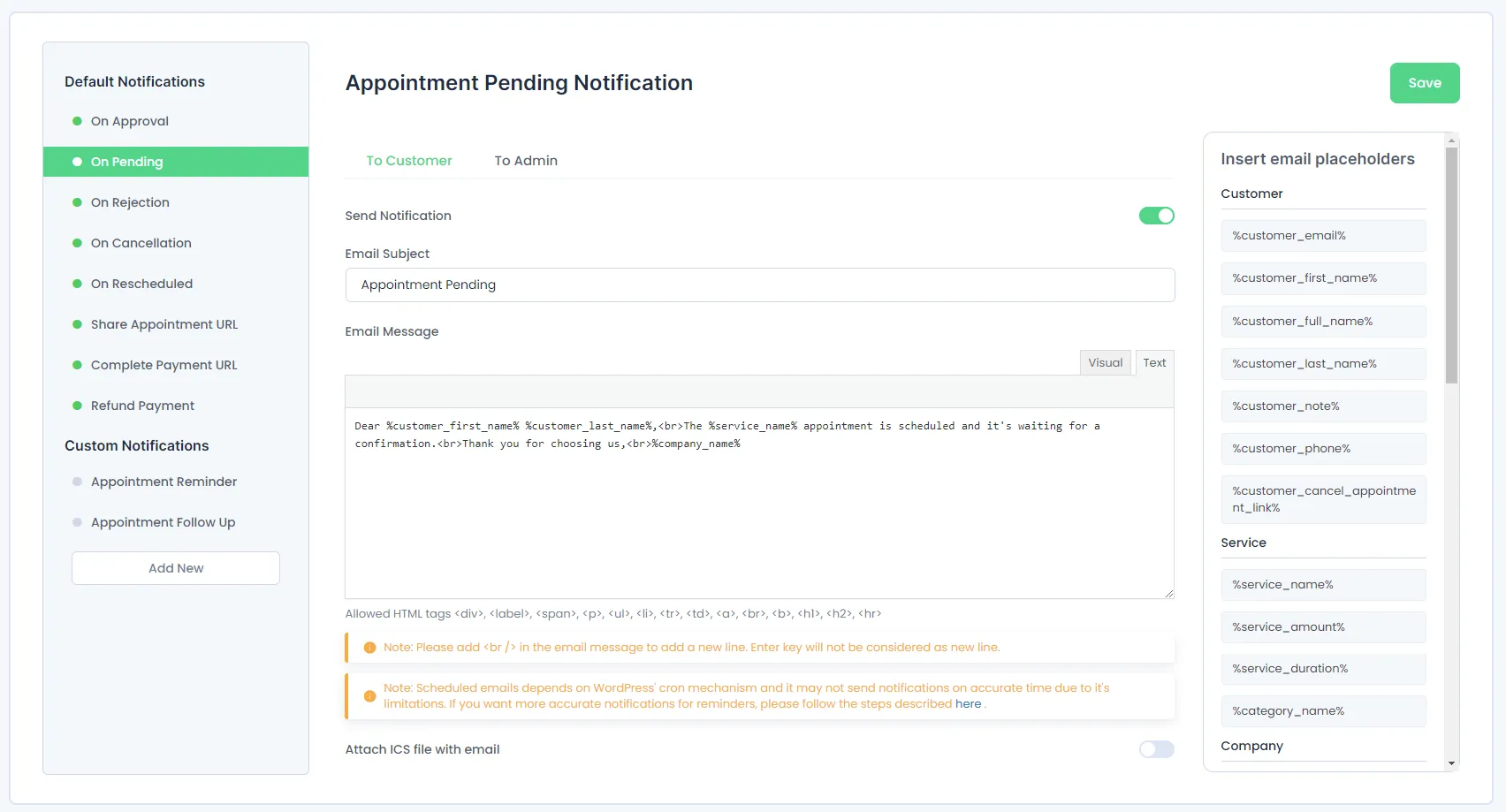 Email Notification Message - BookingPress
